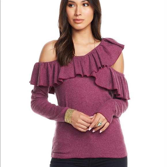 Chaser | Tops | Chaser Love Rib Ruffle One Shoulder Ls Top | Poshmark